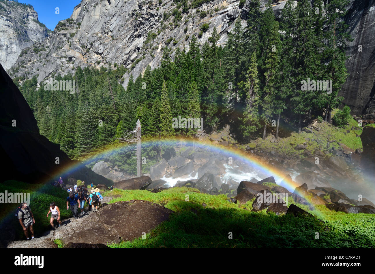 Rainbow over the Misty trail near Vernal Fall. Yosemite National Park ...