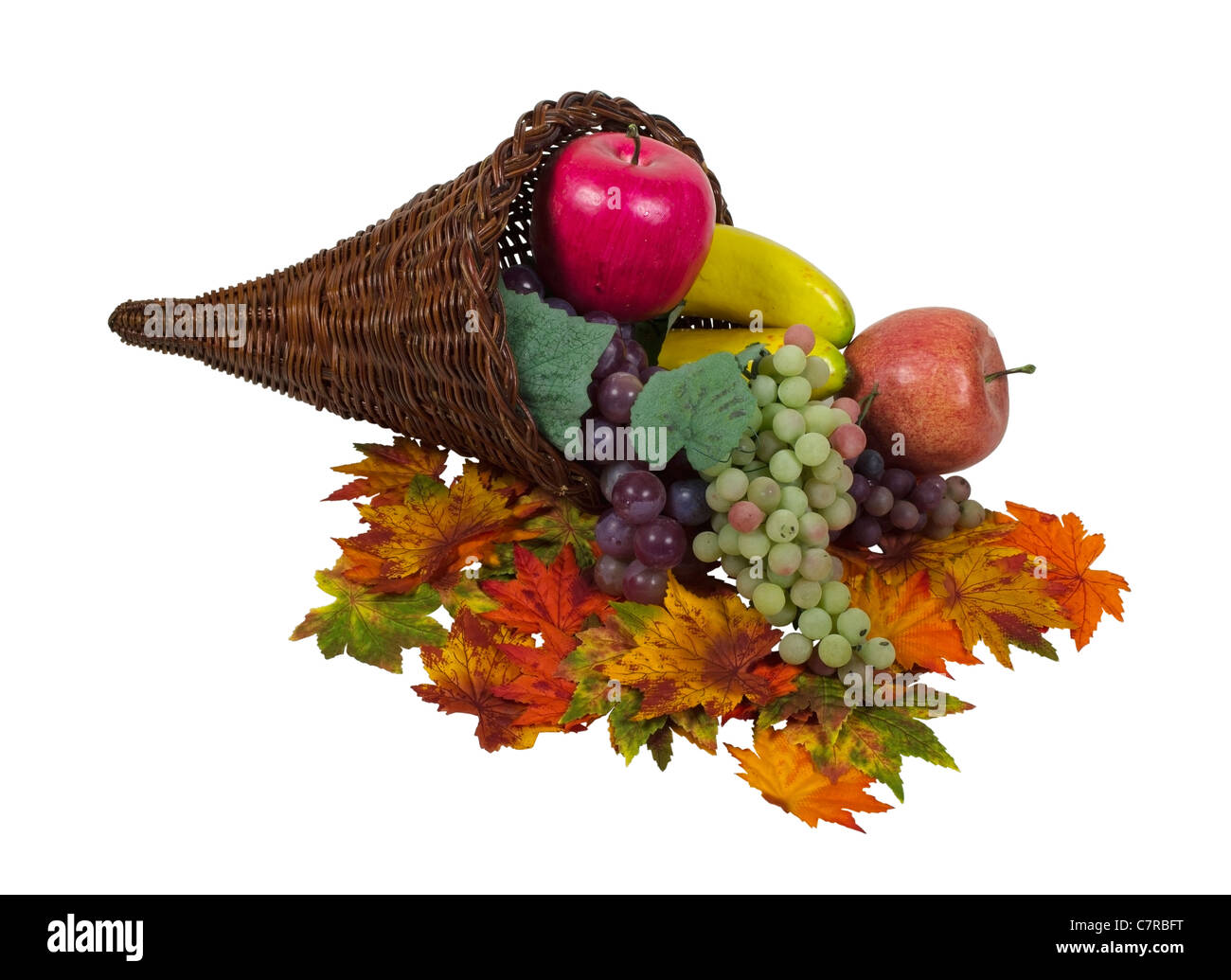 Wicker horn cornucopia which is symbolic for plentiful abundance with ...