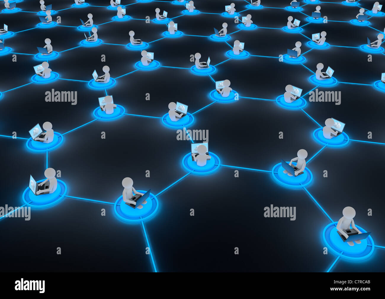 render of several people connected to each other through the cloud ...