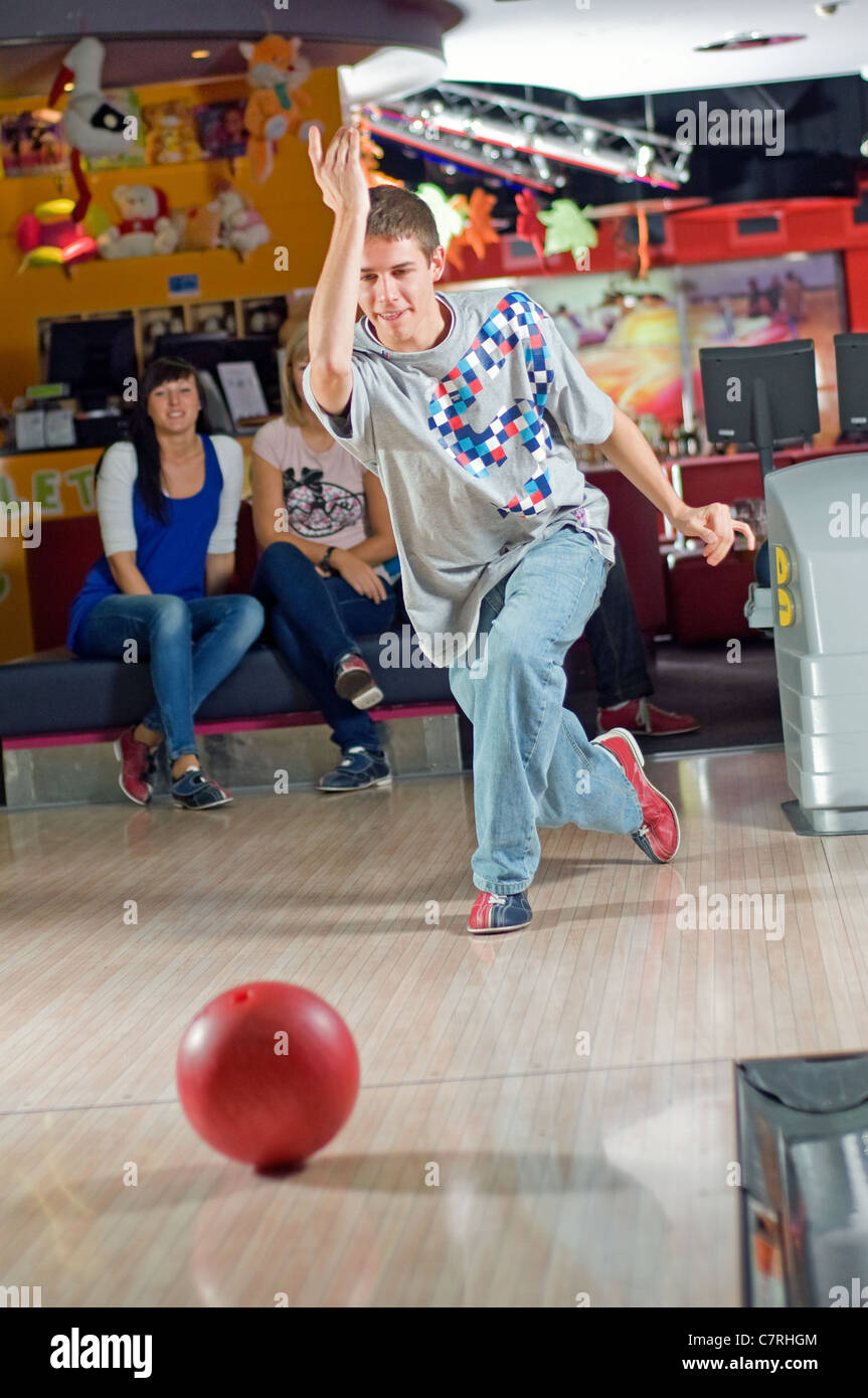 young people play the bowling Stock Photo - Alamy