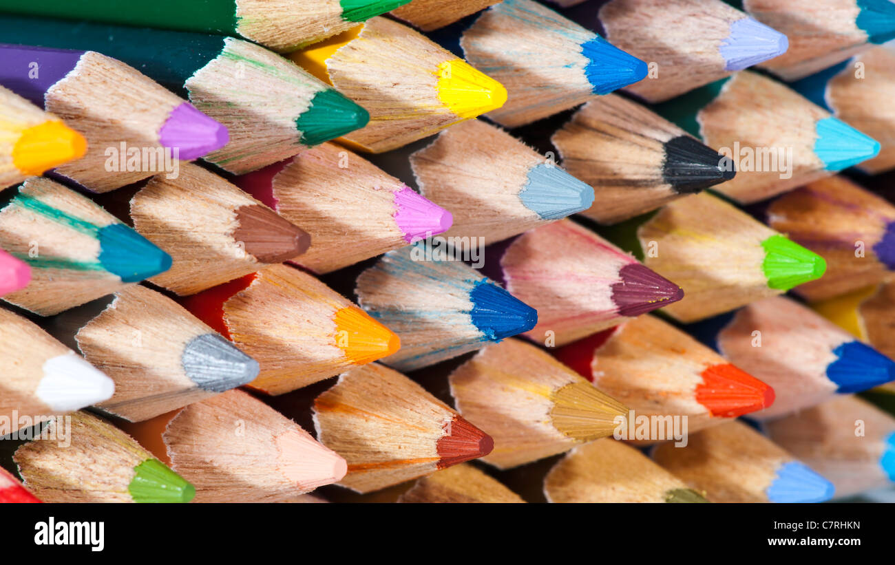 Close up photo of sharpened colored pencils Stock Photo - Alamy