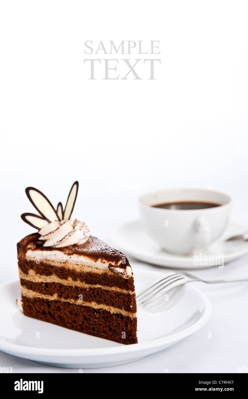 Three Layers Chocolate Cake with espresso Coffee Stock Photo - Alamy