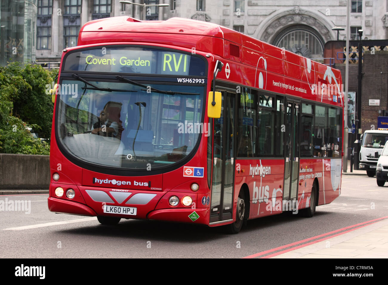 A single decker red London Hydrogen bus Stock Photo - Alamy