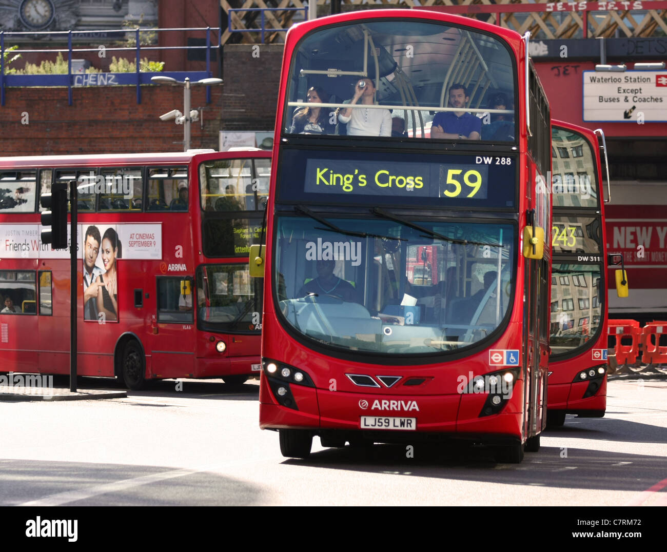 Three double decker red London buses Stock Photo - Alamy