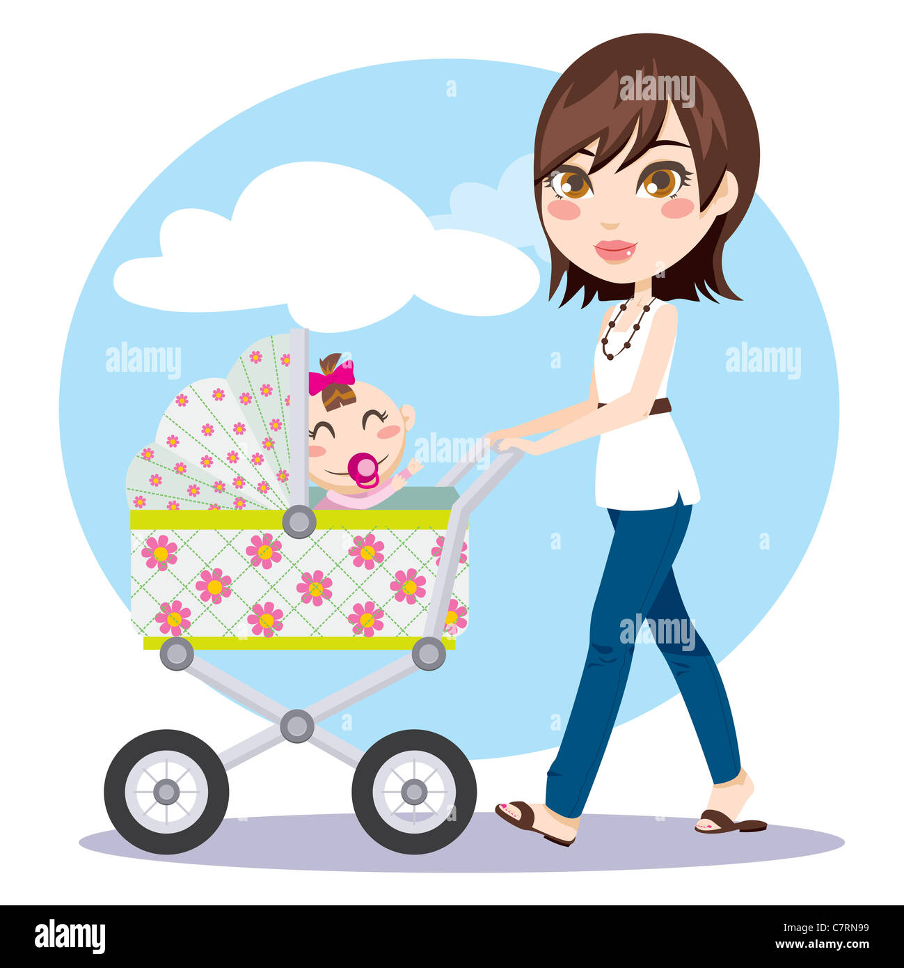 Cartoon pushing baby stroller hi-res stock photography and images - Alamy