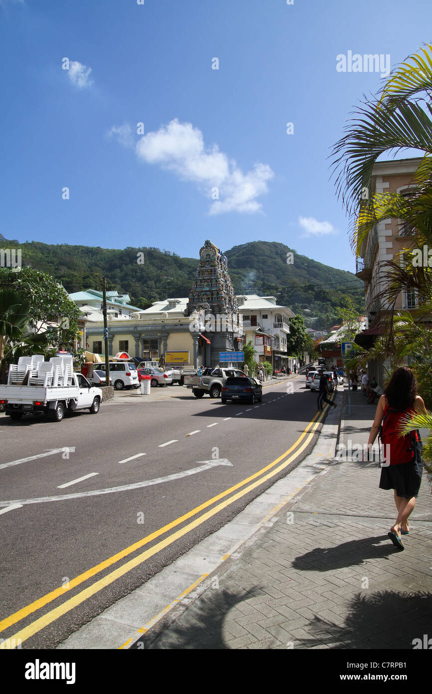 View of the Hindu Temple in the city of Victoria, Mahe Island ...