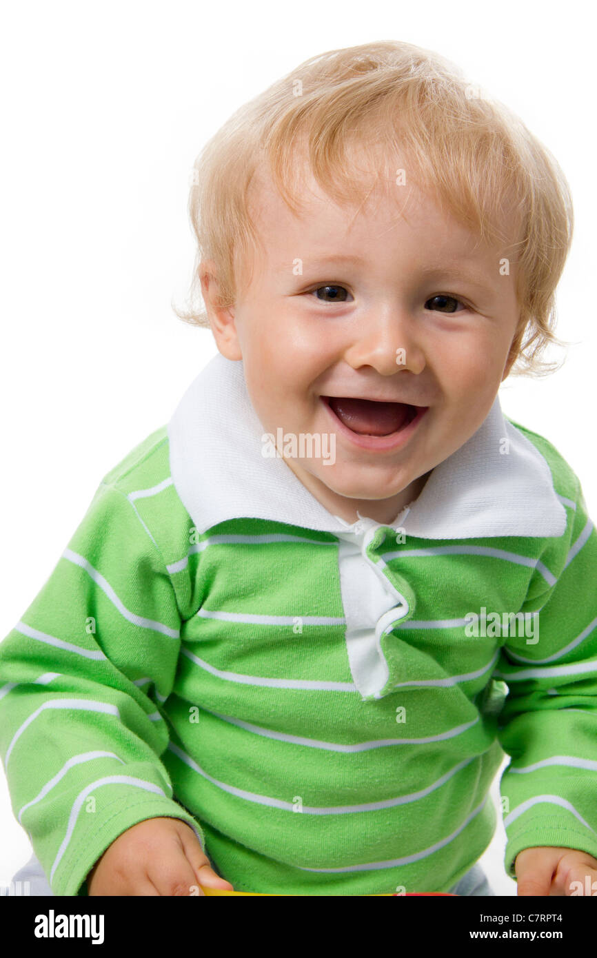 Portrait of sitting down small child Isolated on white Stock Photo - Alamy