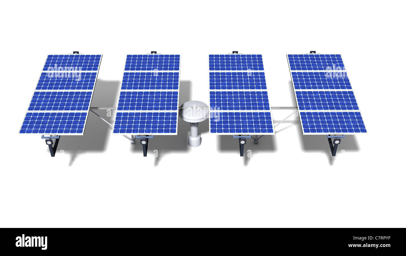 One articulated solar panel module with midday light on a white ...
