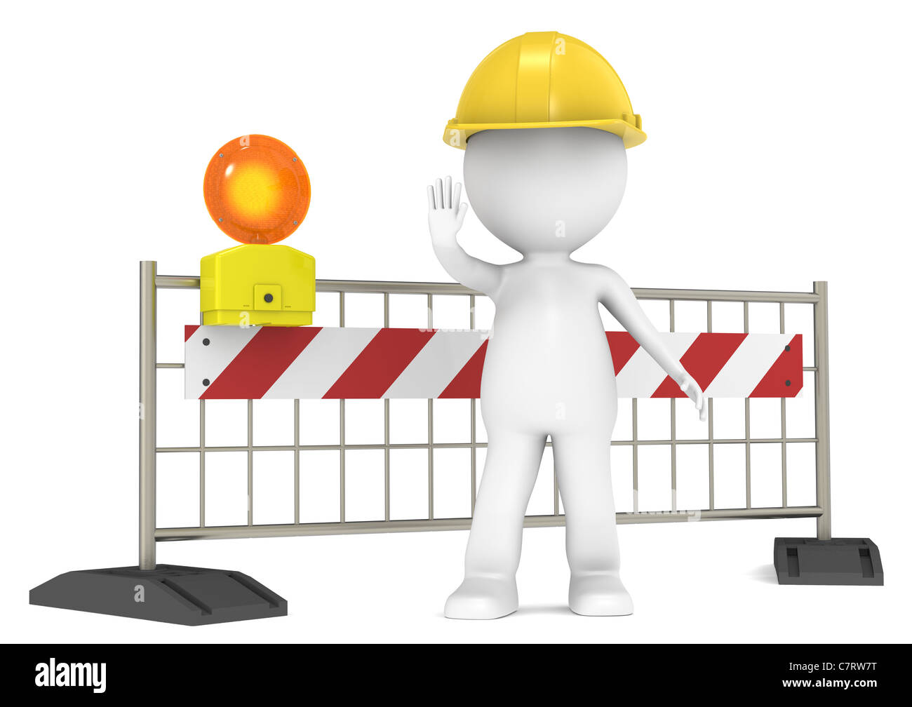 3D little human character The Builder blocking the Road. People series ...