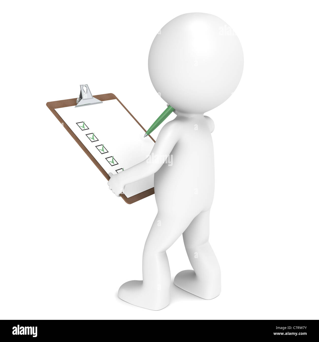 3D little human character The Inspector holding a Clip Board and a Pen ...