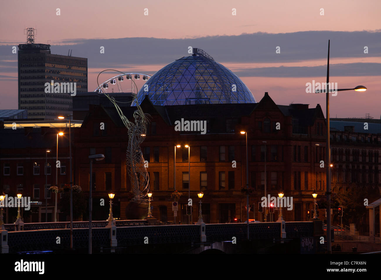 Belfast skyline with Victoria Square dome, Thanksgiving Square, Beacon ...