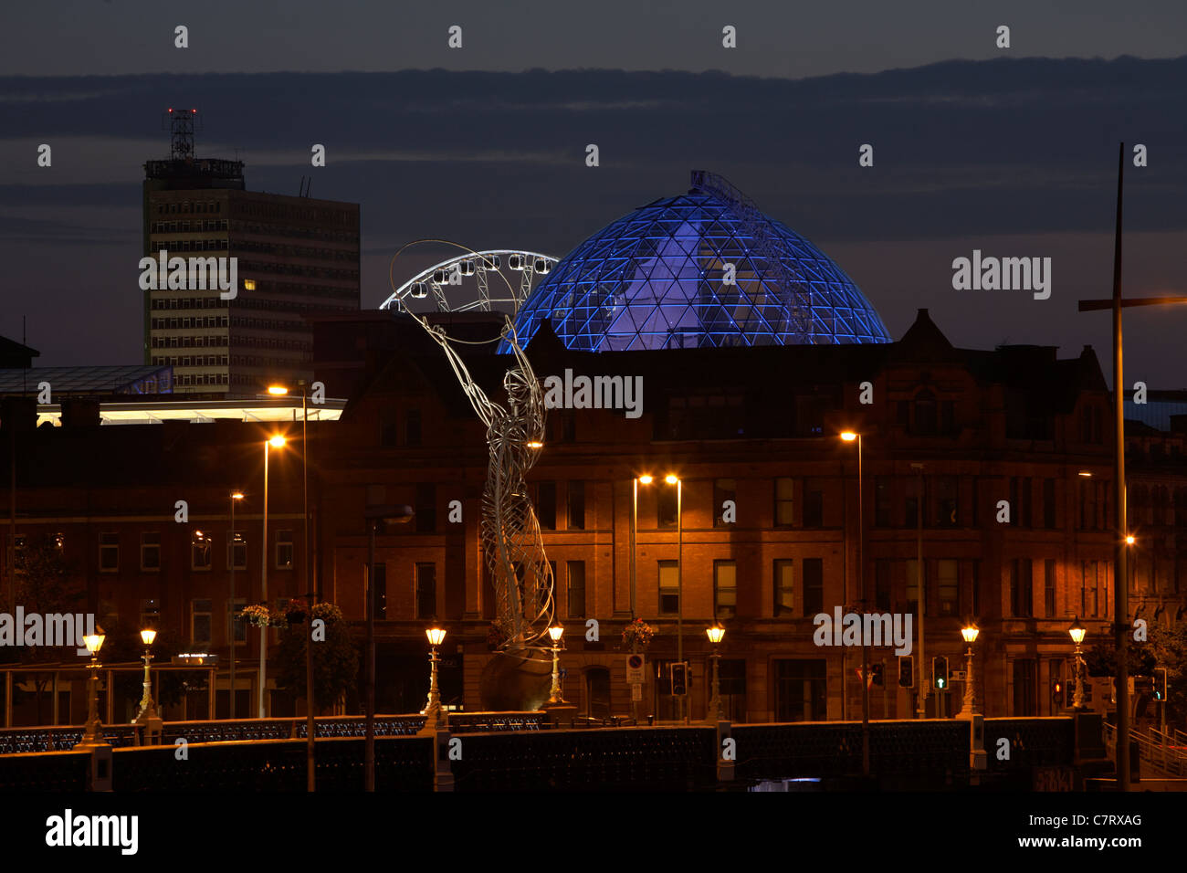 Belfast skyline with Victoria Square dome, Thanksgiving Square, Beacon ...