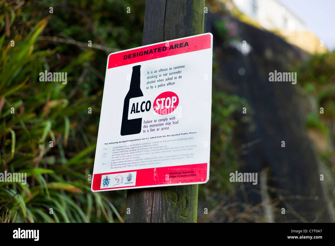 Warning notice regarding drinking alcohol in public spaces Stock Photo ...