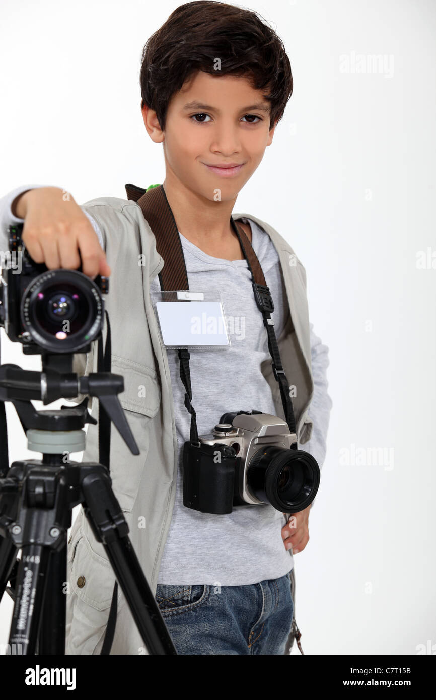 little boy acting like a professional photographer Stock Photo - Alamy