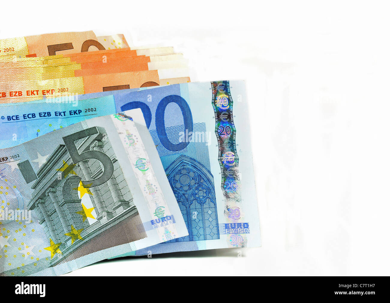 Stack of Euro banknotes from 5 to 50 Euro on white background Stock ...