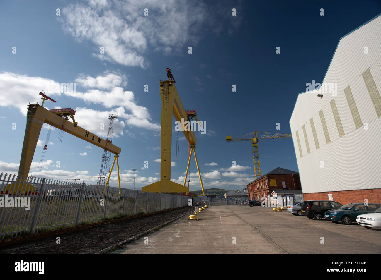 Harland and Wolff twin gantry shipyard cranes Samson and Goliath ...
