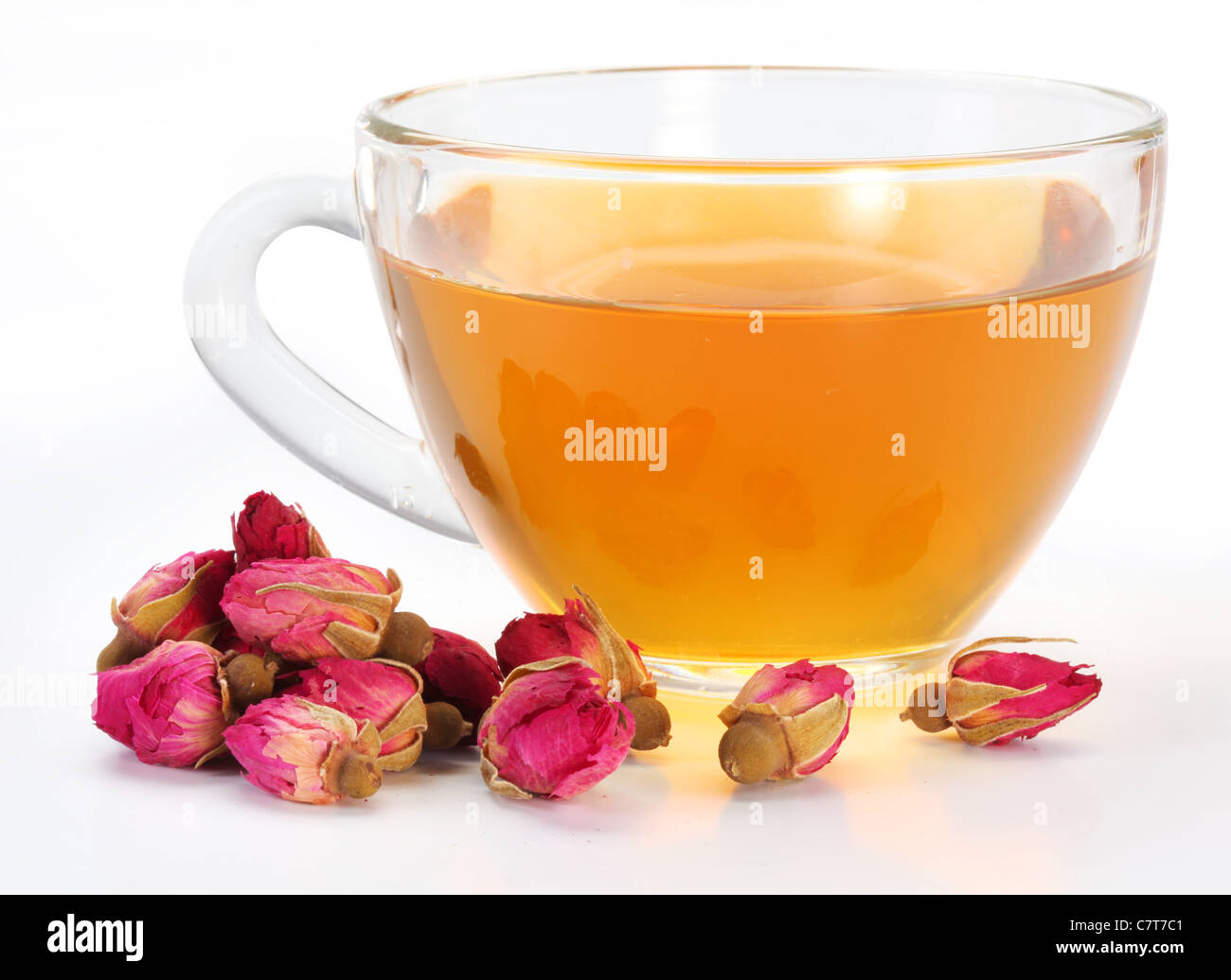 Tea and tea roses isolated on a white background Stock Photo - Alamy