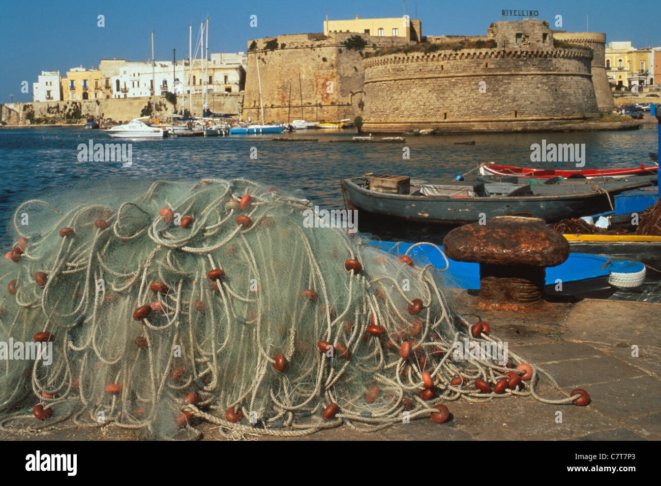 Apulia, Gallipoli. harbour and castle Stock Photo - Alamy