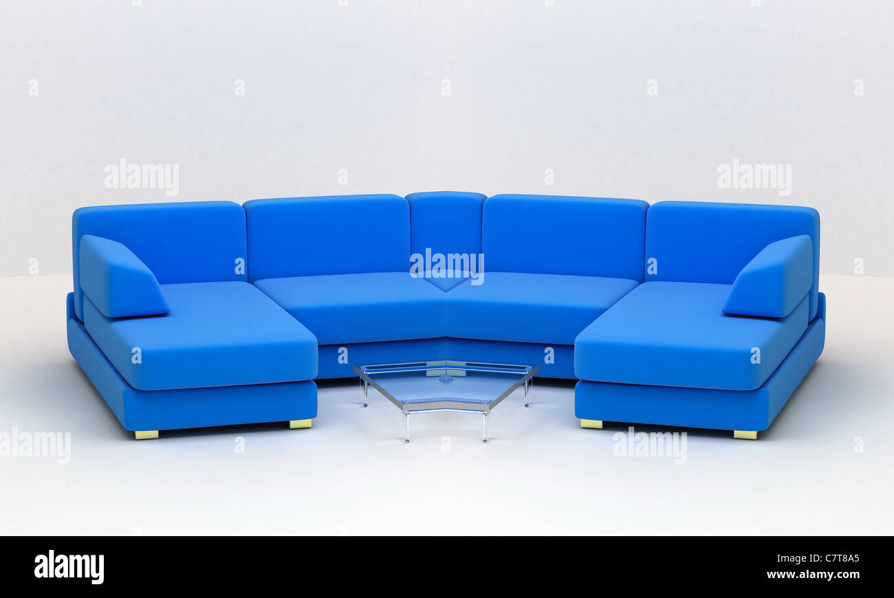 Comfort blue textile sofa on white background Stock Photo - Alamy