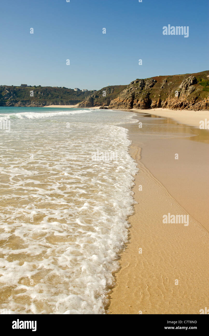 Pedn Vounder tidal beach wave breaking on a low spring tide with ...