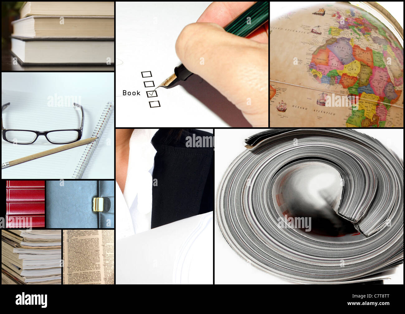 Library themed collage or collection photos about education and library ...