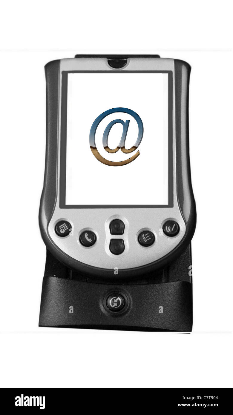 Mobil phone with Internet @ symbol Stock Photo - Alamy