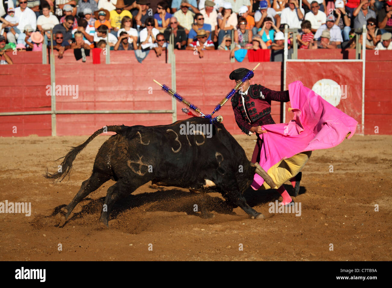 The bullfighter (Bandarilheiro) Jose Russiano in action during a ...
