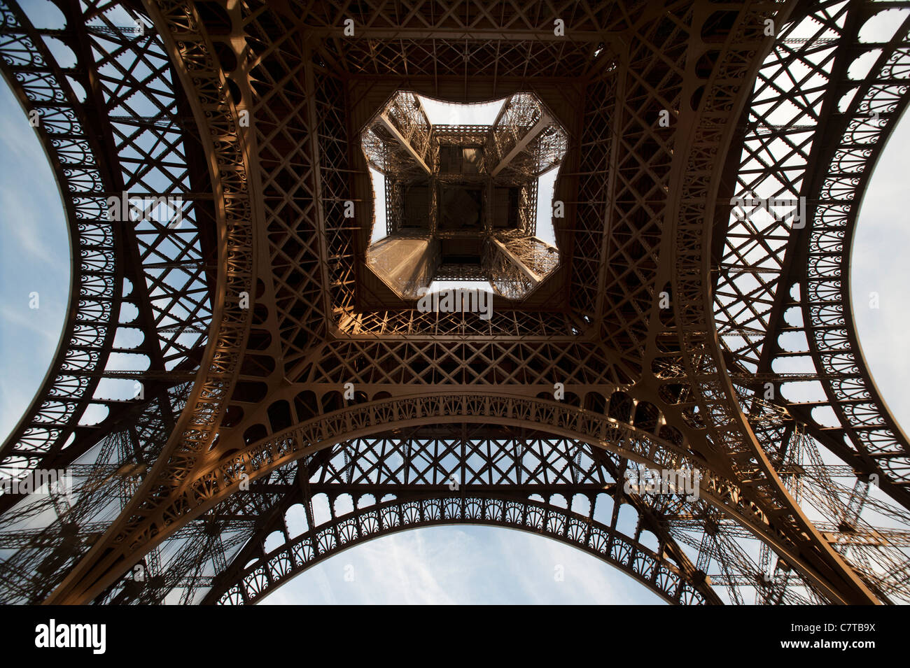 Paris, France. The Eiffel Tower showing construction iron girder work ...
