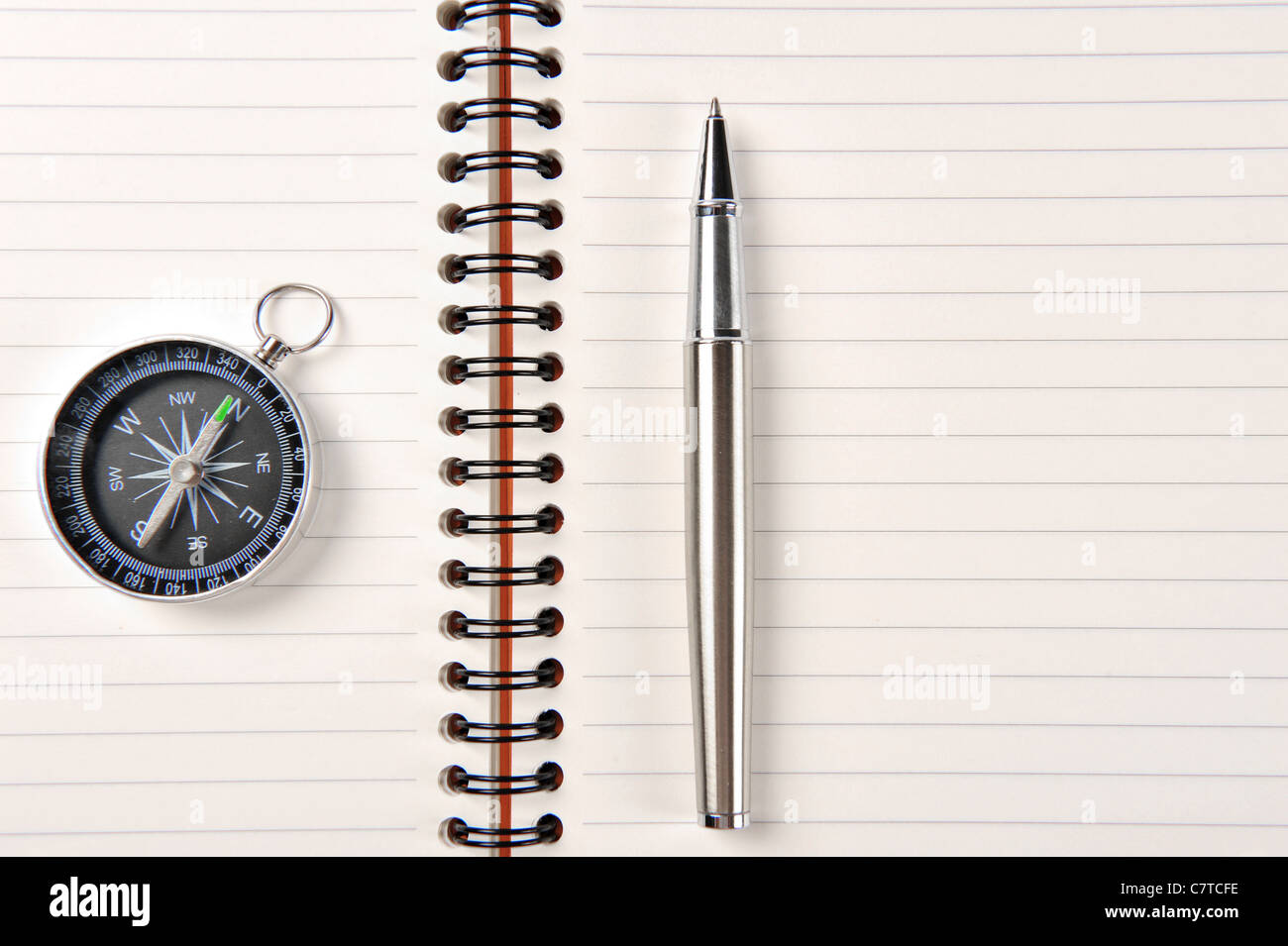 the pen,compass and notebook Stock Photo - Alamy