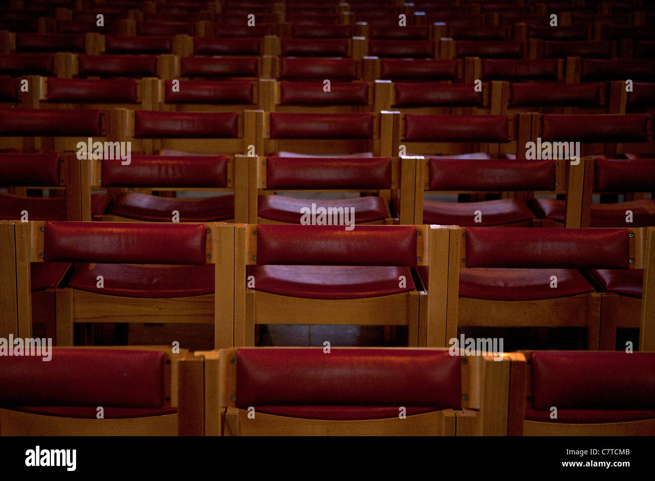 Rows of red covered chairs lined up in Liverpool Cathedral, Liverpool ...