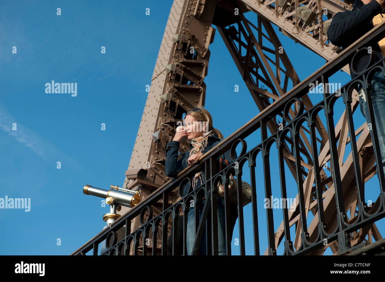 Paris, France. The Eiffel Tower showing construction iron girder work ...