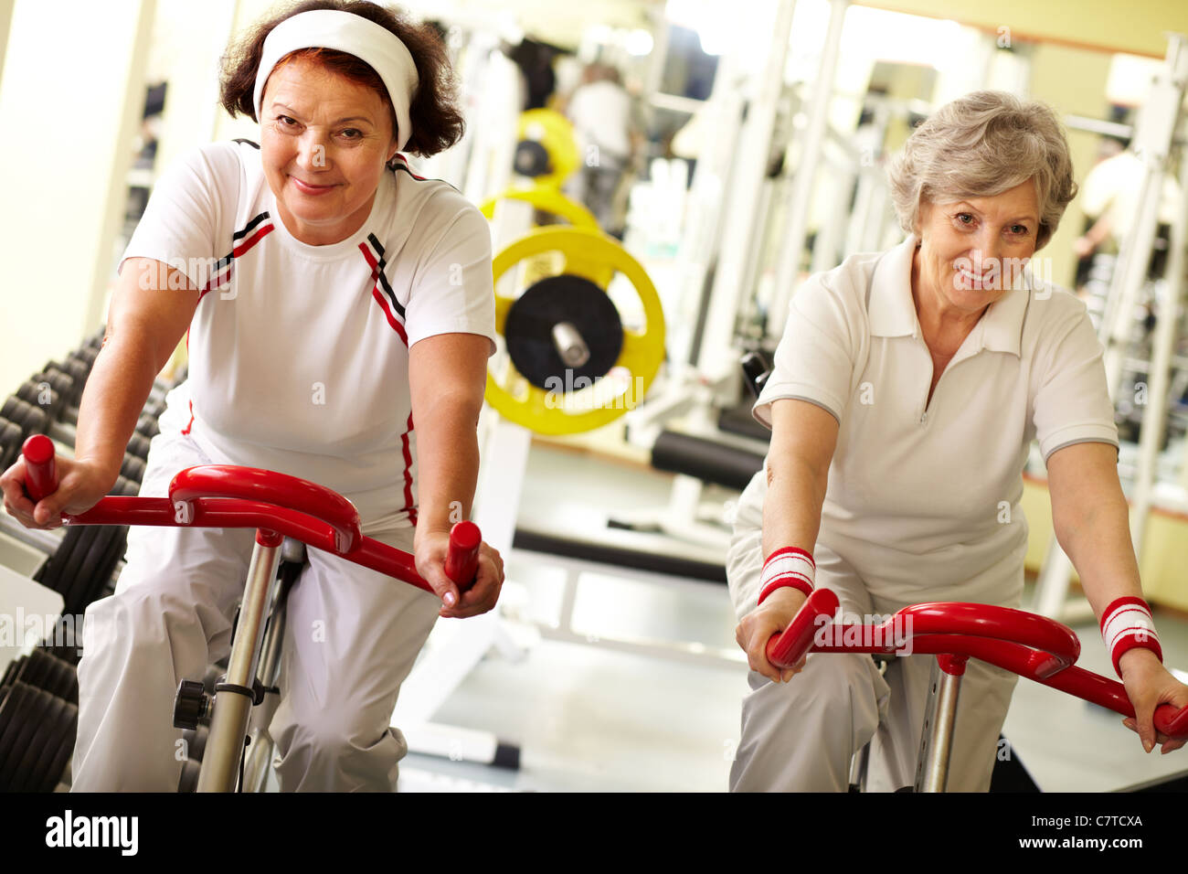 Two pretty senior women in health club Stock Photo - Alamy