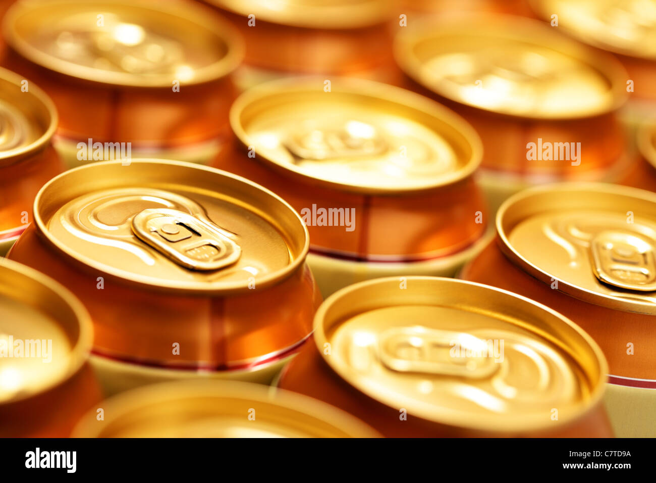 Gold beer cans close up. Shallow DOF! Stock Photo - Alamy
