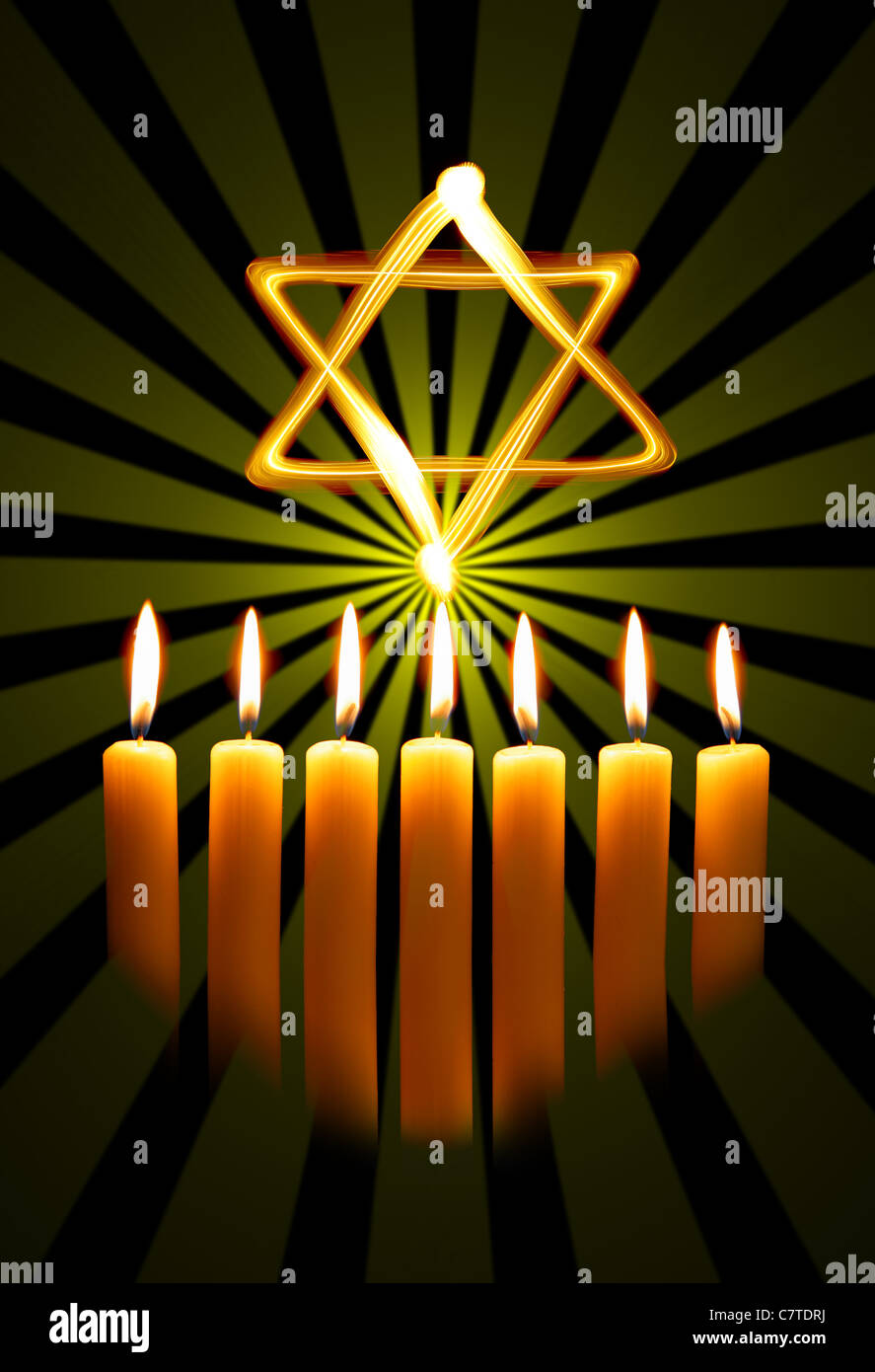Menorah and star over the black background Stock Photo - Alamy