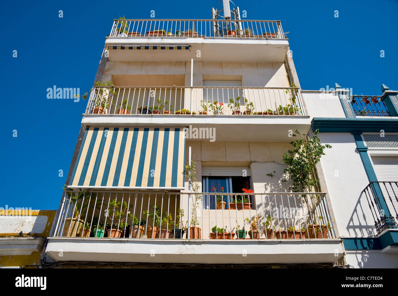 Looking up at flats Ayamonte town, Costa De La Luz, Spain Stock Photo ...