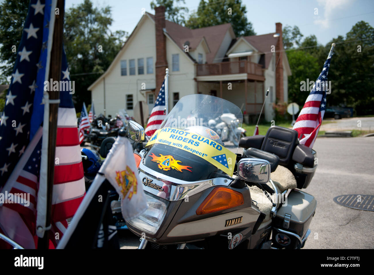Motorcycle of Patriot Guard Rider at the funeral of a fallen Marine ...