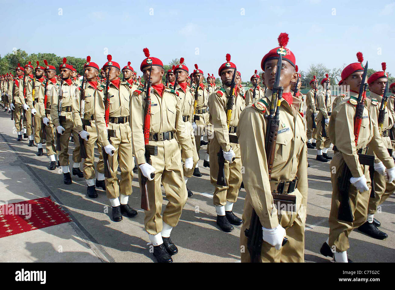 Recruits march-past during the passing out parade ceremony held at ...