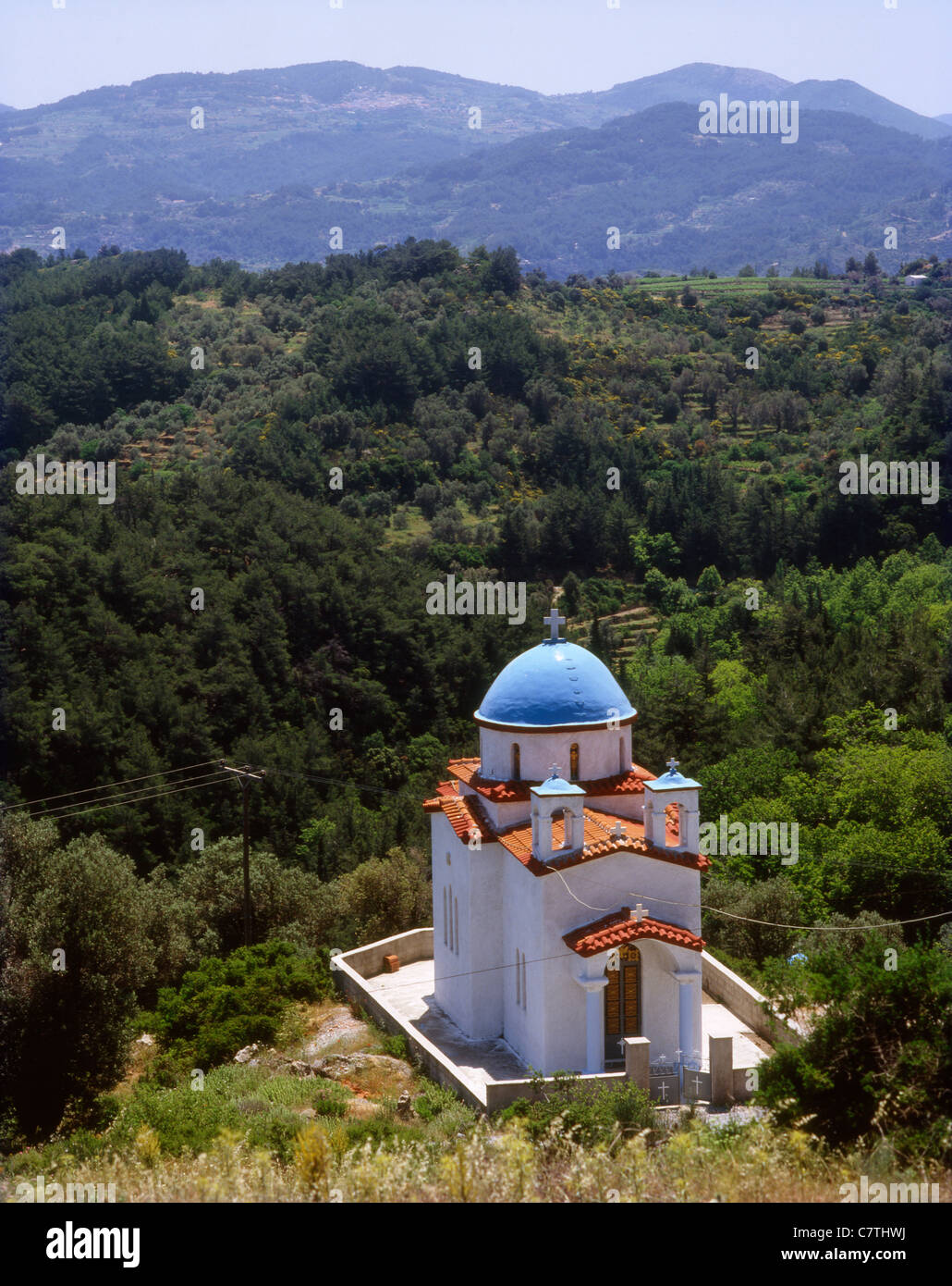 Greece Northeast Aegean islands Samos Church near Kosmadei Stock Photo ...