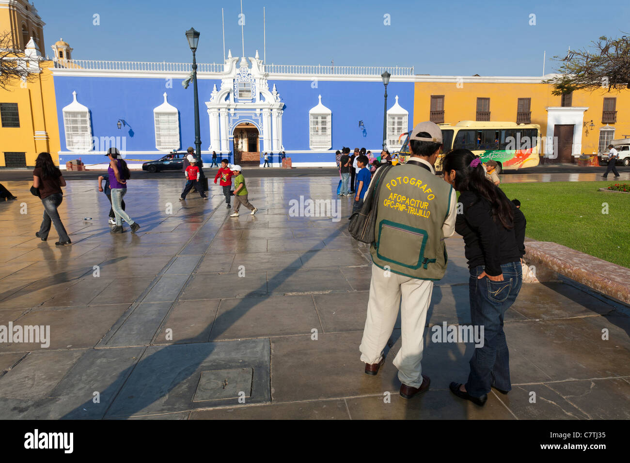 The main square of Trujillo is surrounded on all sides by elegant ...