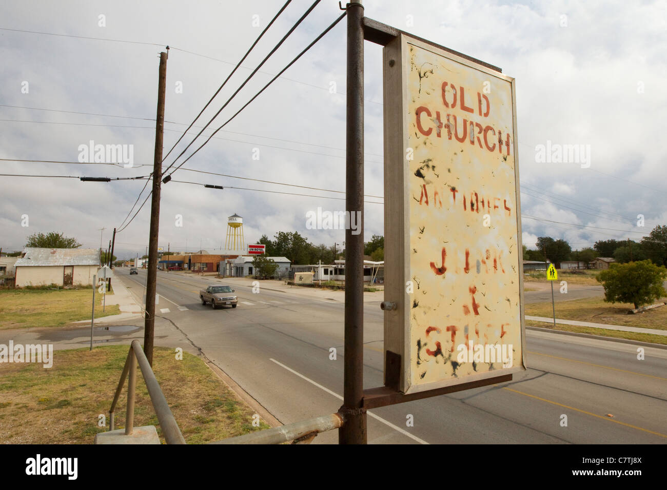 Placard with peeling letters for Old Church in Haskell, Texas, hometown ...