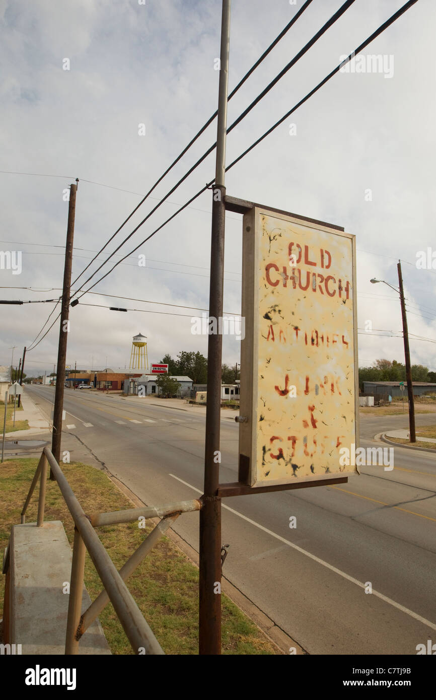 Placard with peeling letters for Old Church in Haskell, Texas, hometown ...