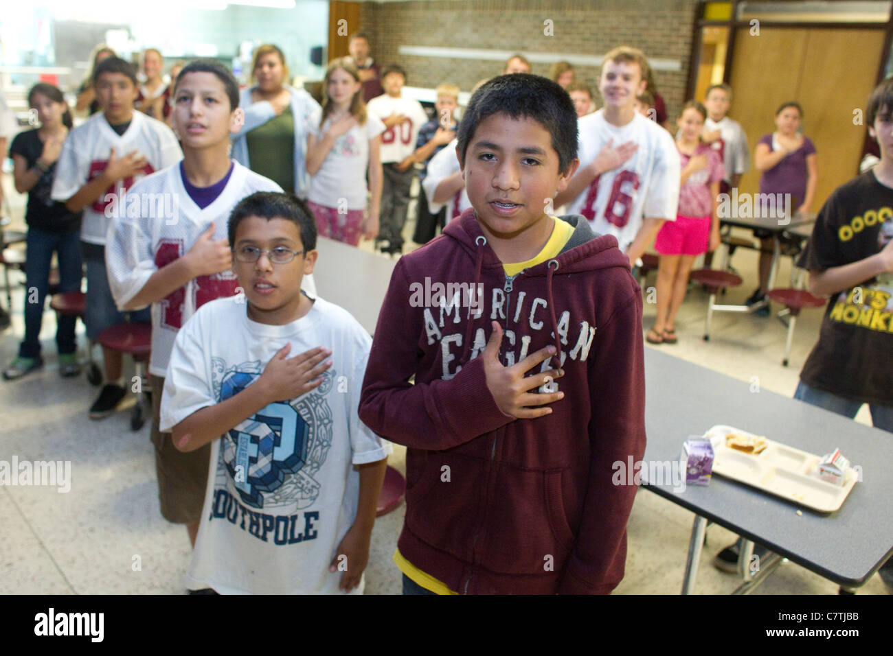 Middle school students in Paint Creek, TX school recite the Texas ...