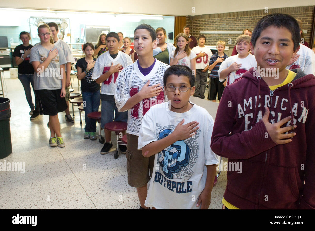 Middle school students in Paint Creek, TX school recite the Texas ...