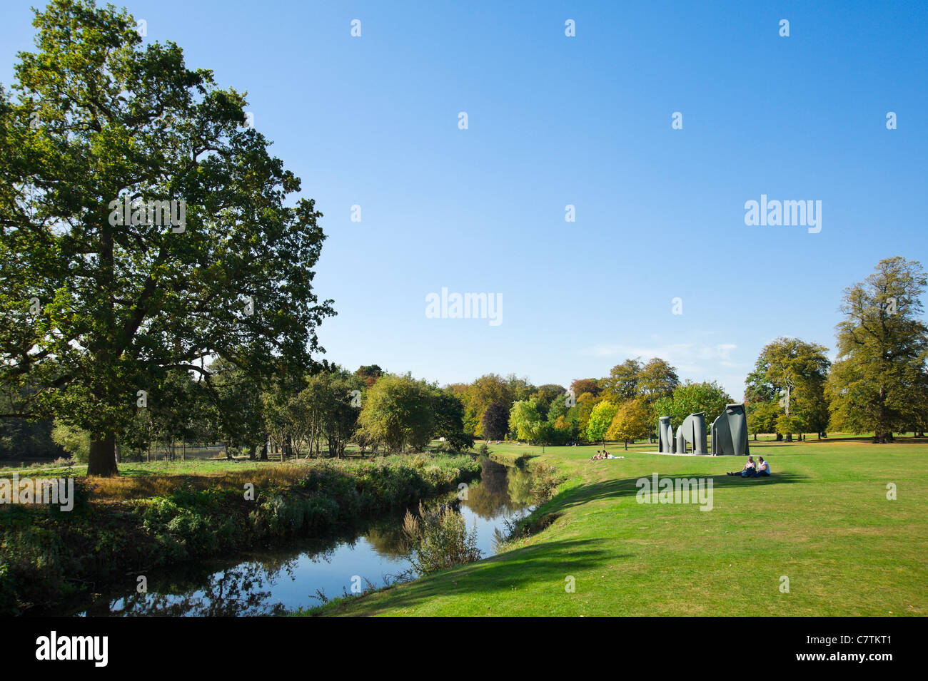 Lakeside view of Lower Park with Anthony Caro's 'Promenade' sculpture ...