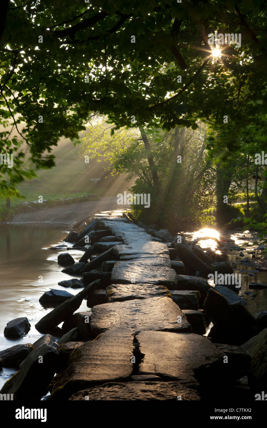 Tarr Steps ancient clapper bridge, Exmoor National Park, Somerset ...