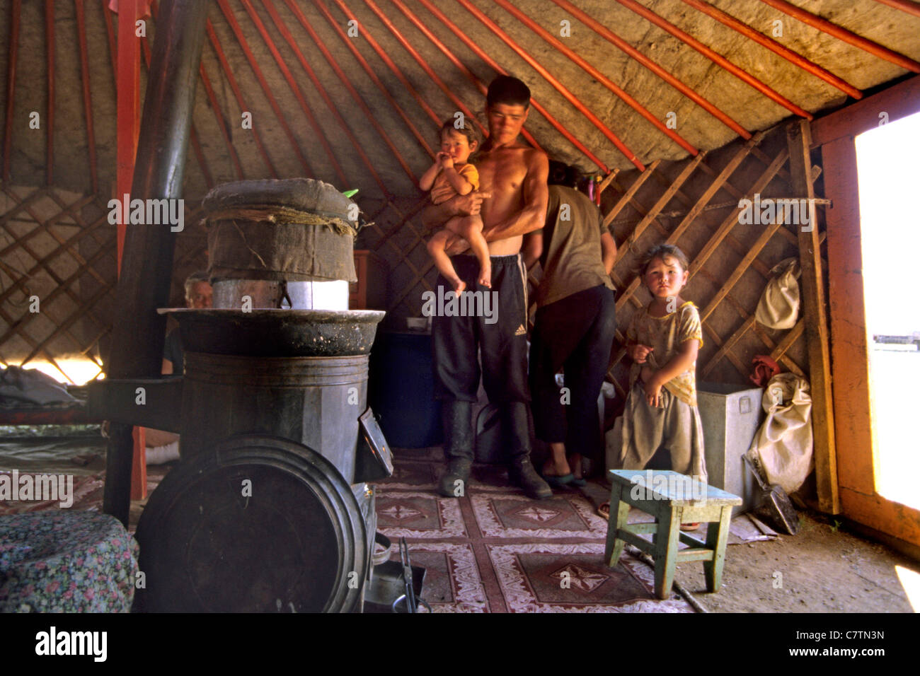 Asia, Mongolia, family inside traditional yurt Stock Photo - Alamy