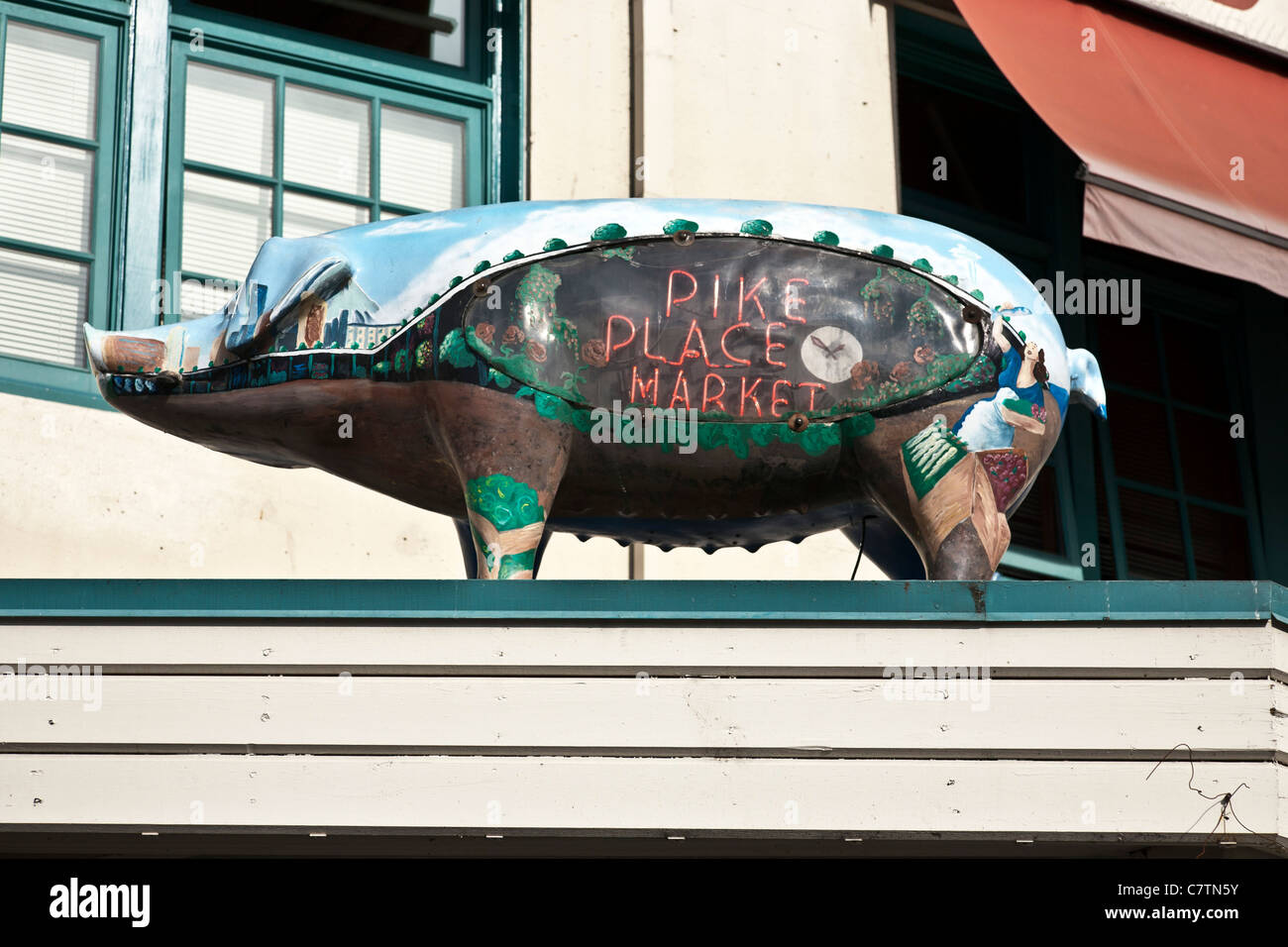 artistic folk art type hand painted metal oversize pig sculpture with ...