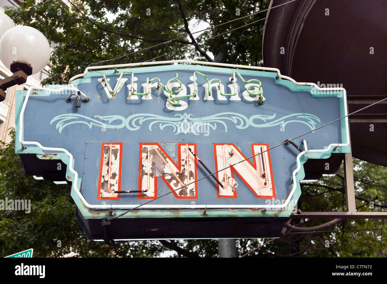sprightly rusting old vintage retro neon sign for old inn tavern with ...