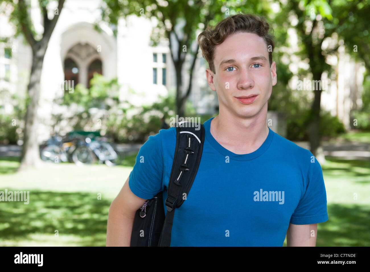 Portrait of college student with backpack Stock Photo - Alamy