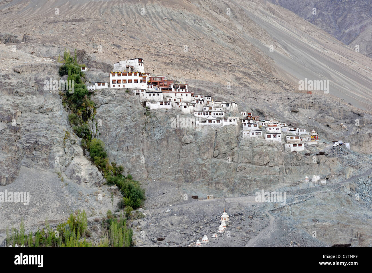 Diskit Monastery, Deskit Gompa, Diskit Gompa on the mountain side above ...